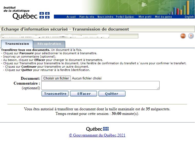 Échange d'information sécurisé - Aide en ligne